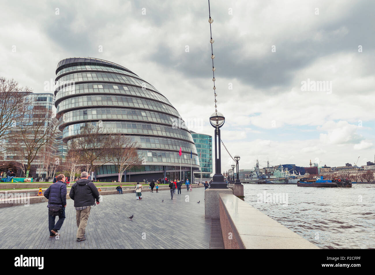 The curved glass building in spherical shape of the City Hall of London ...