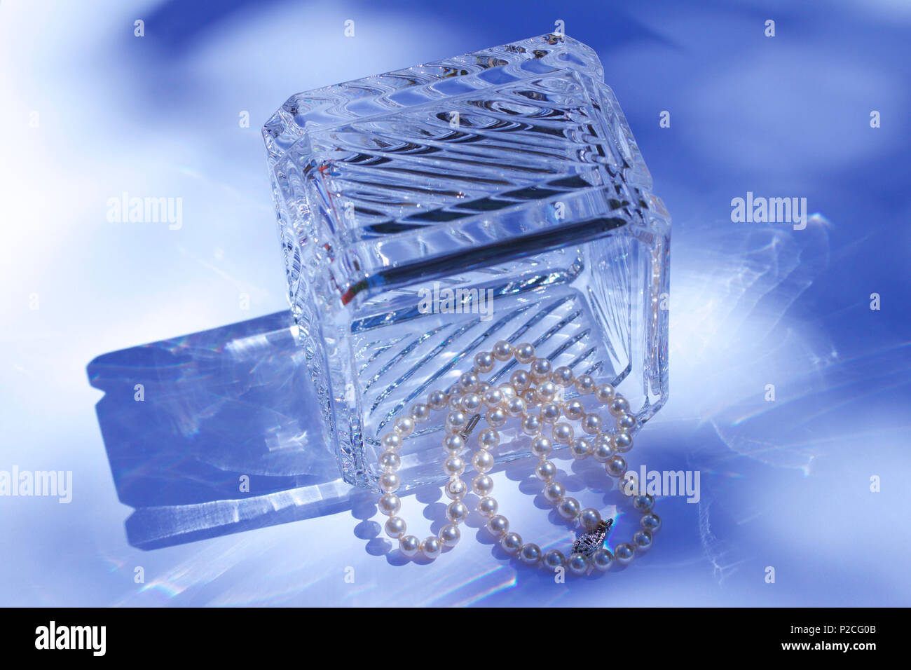 Close up view of a beautiful square shape lead crystal glass box with ...