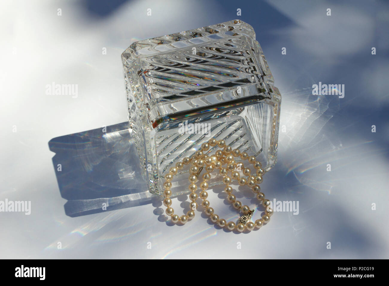 Close up view of a beautiful square shape lead crystal glass box with ...