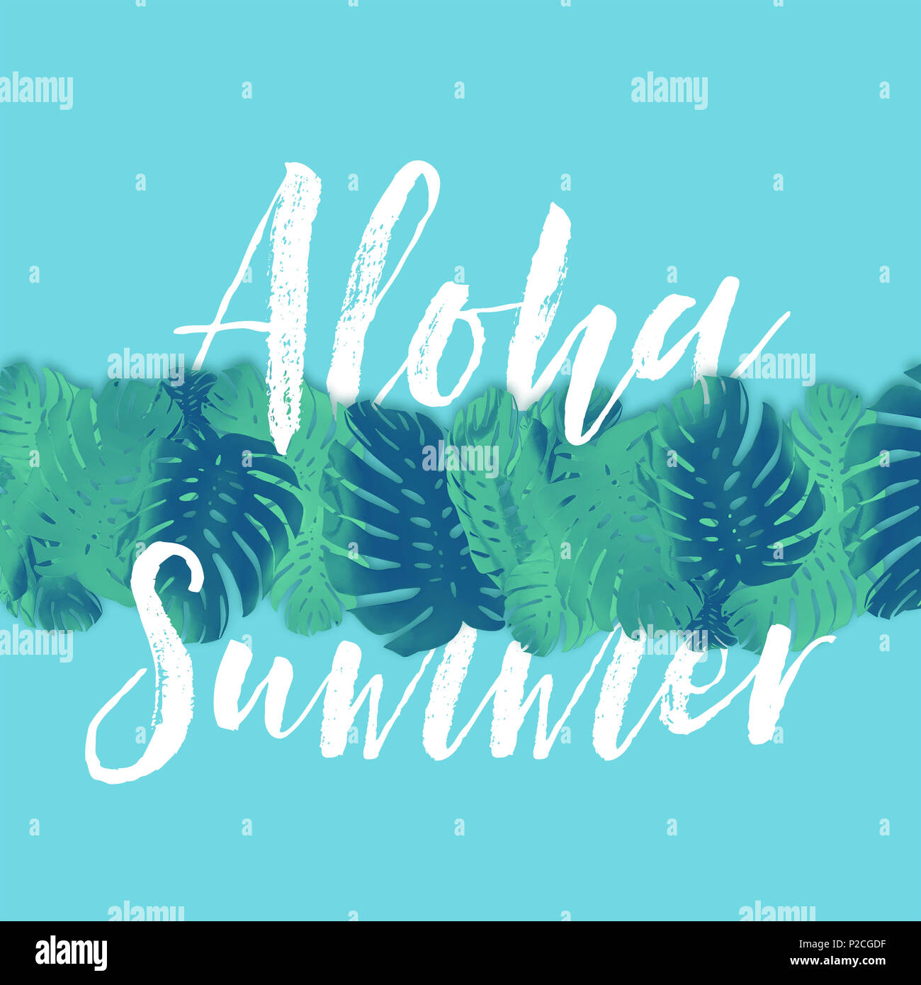 Aloha summer tropical palm tree leaf background Stock Photo - Alamy