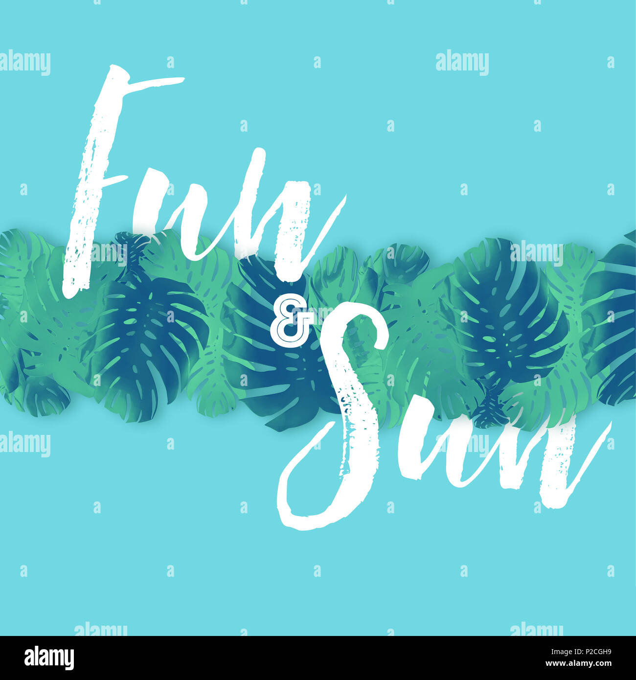 Fun and Sun tropical palm tree leaf background Stock Photo - Alamy