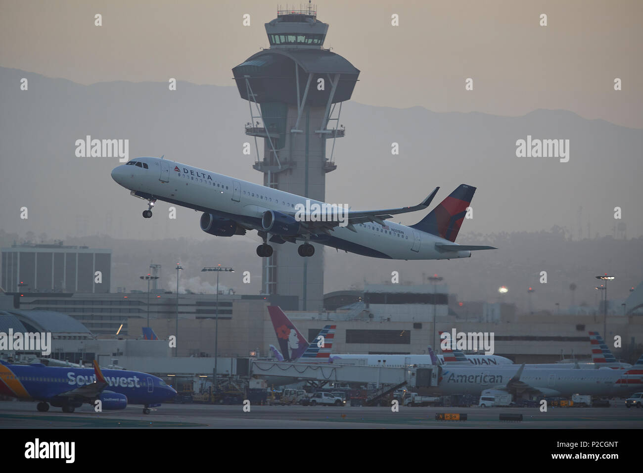 Delta Air Lines Airbus A321 Passenger Jet Taking Off At Los Angeles ...