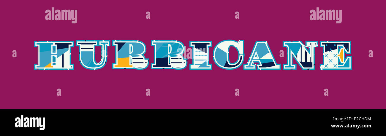 The word HURRICANE concept written in colorful abstract typography ...