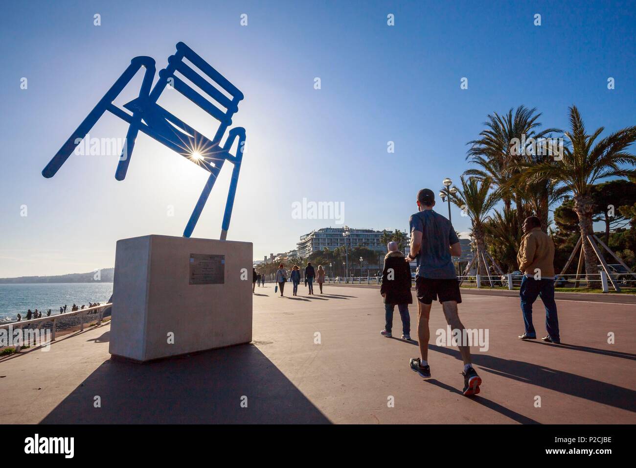 France, Alpes Maritimes, Nice, the SAB blue chair of the Nice artist ...