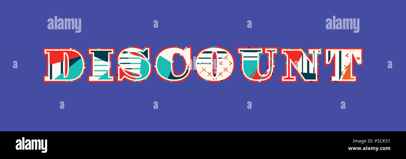The word DISCOUNT concept written in colorful abstract typography Stock ...
