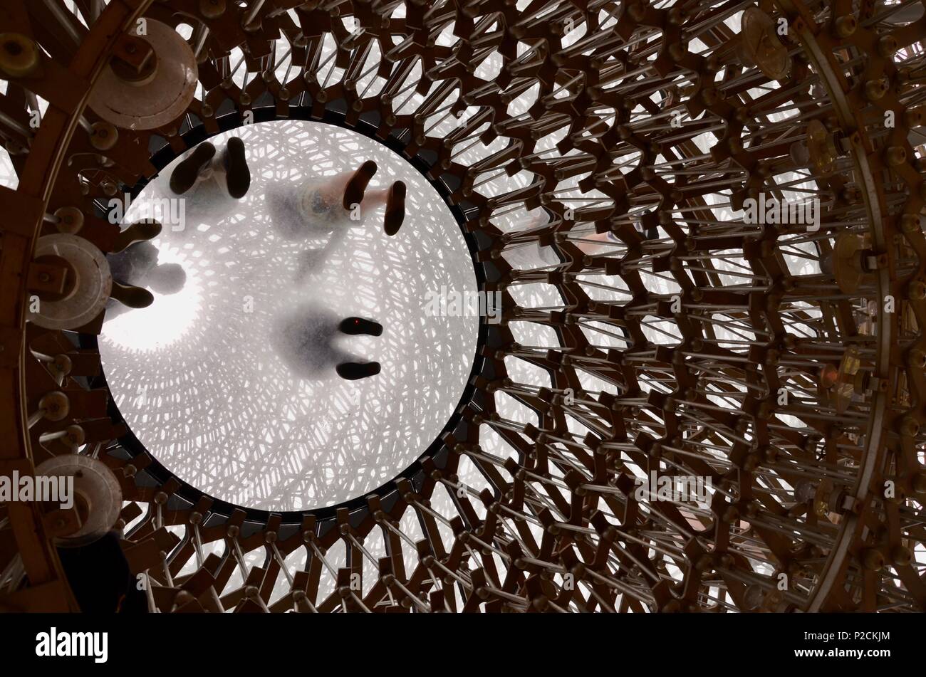 View looking up at visitors' feet inside 'The Hive', a multi-sensory ...