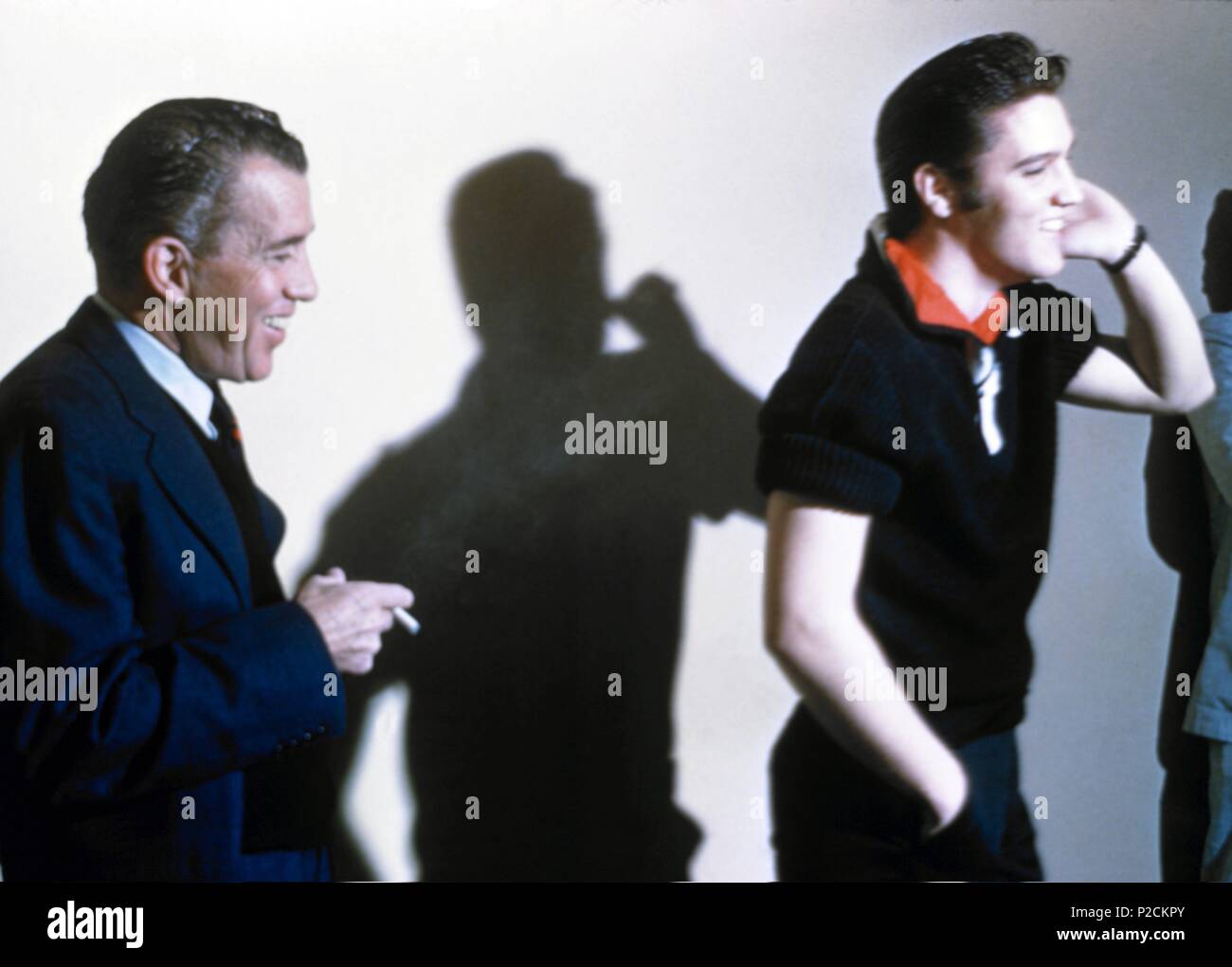 The TV presenter Ed Sullivan at the backstage with American singer ...