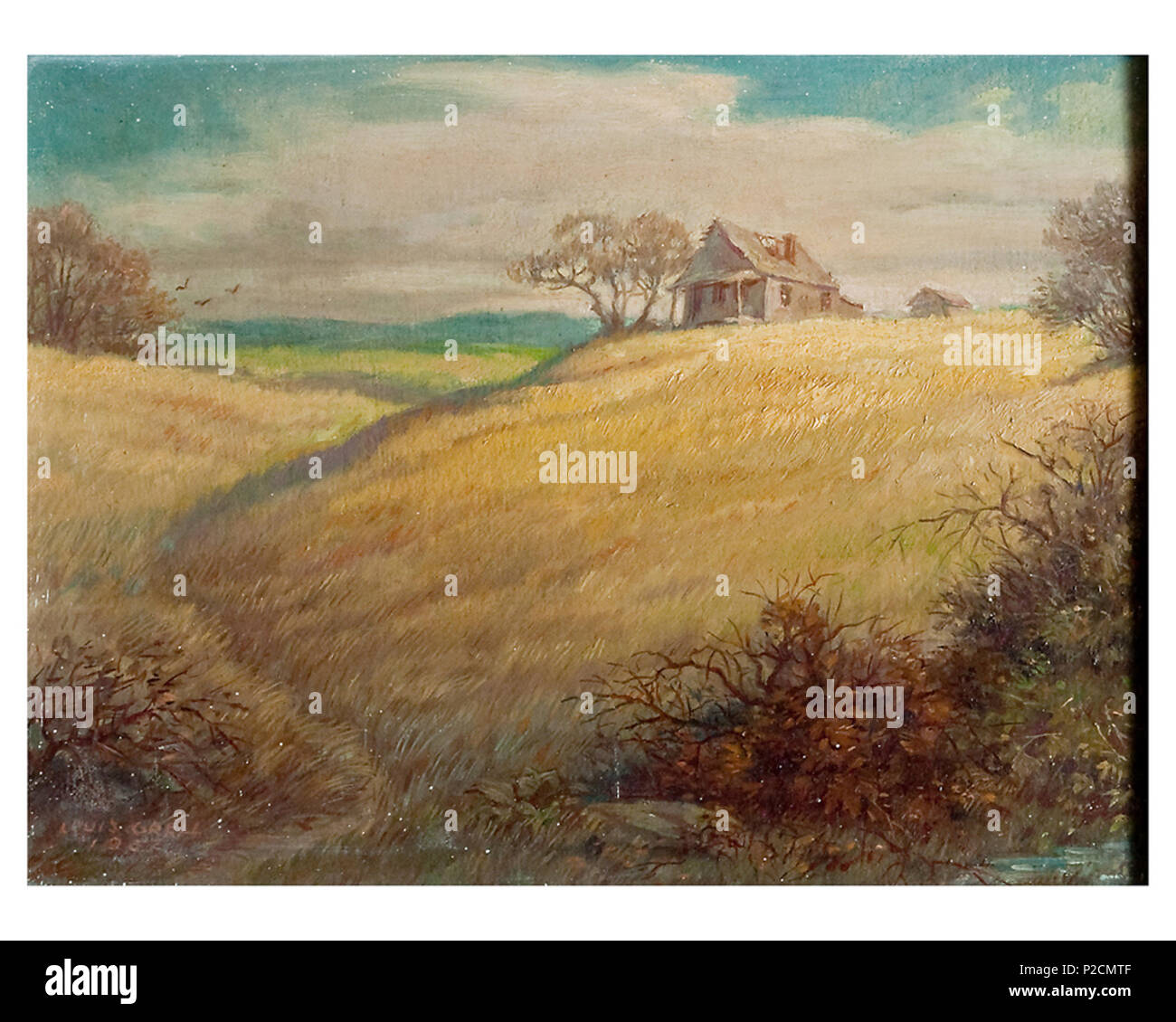 . English: photo reproduction of Cabin on Meadow oil by Louis Grell ...