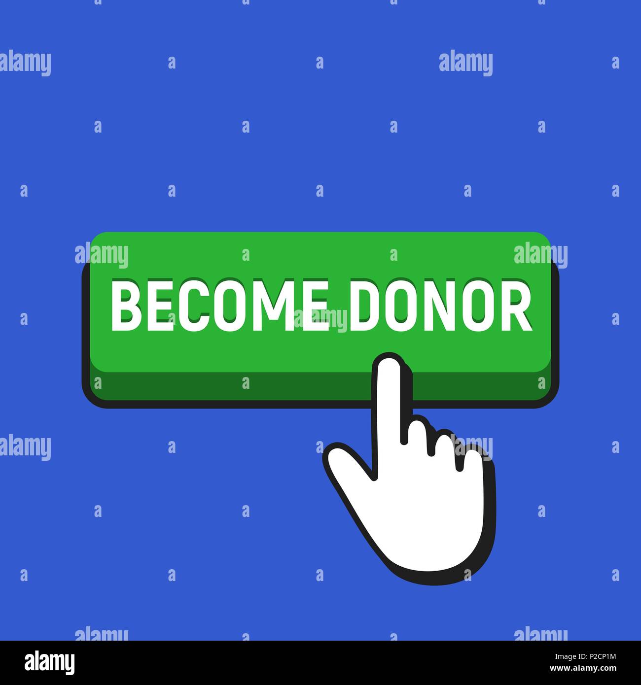 Hand Mouse Cursor Clicks the Become Donor Button. Pointer Push Press Button Concept Stock Vector ...