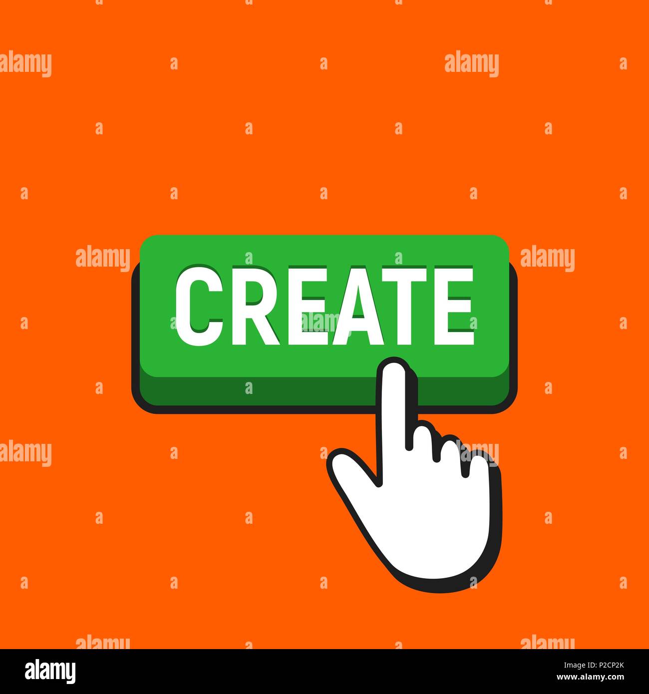 Hand Mouse Cursor Clicks the Create Button. Pointer Push Press Button Concept Stock Vector Image ...
