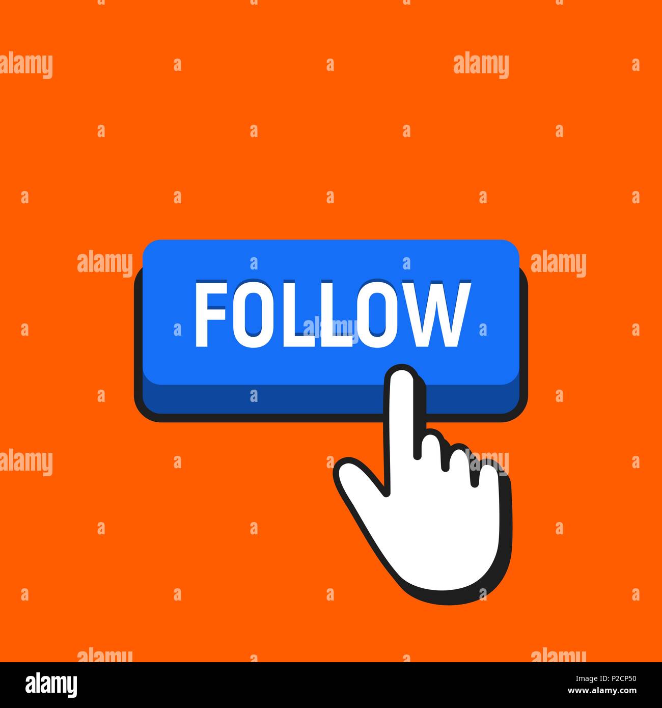 Hand Mouse Cursor Clicks the Follow Button. Pointer Push Press Button ...