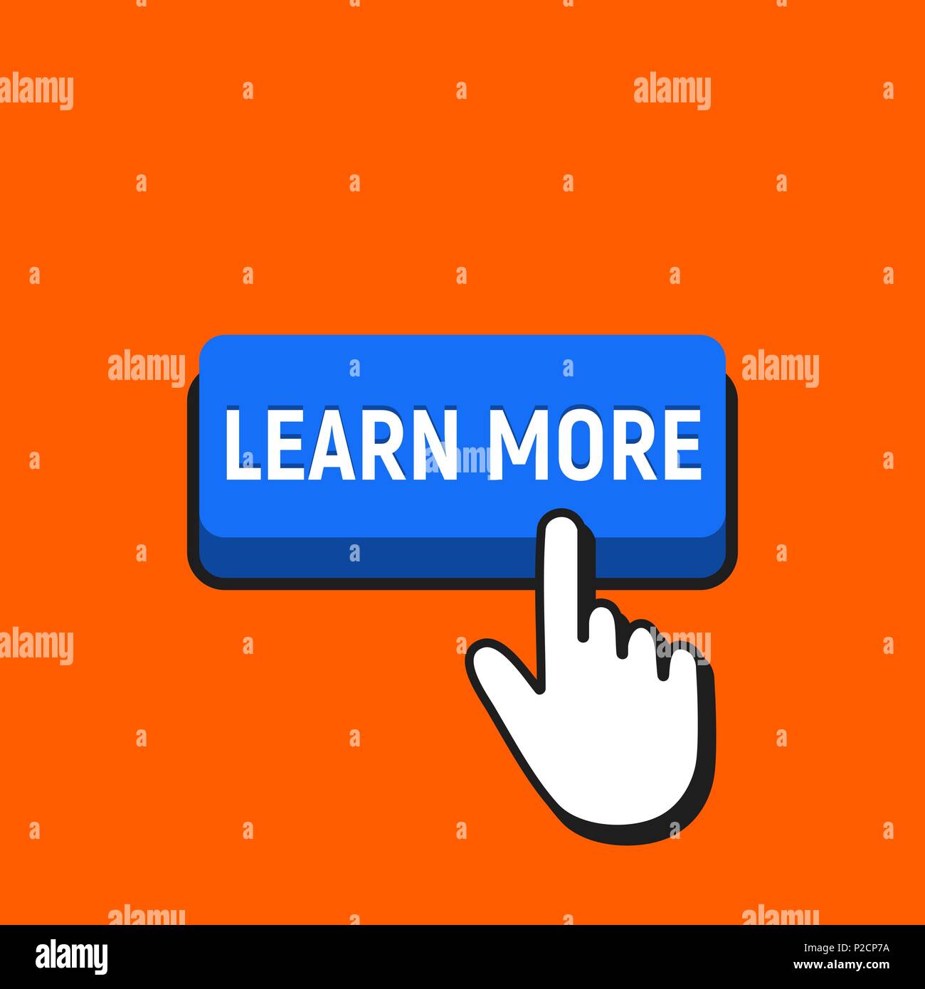 Hand Mouse Cursor Clicks the Learn More Button. Pointer Push Press Button Concept Stock Vector ...