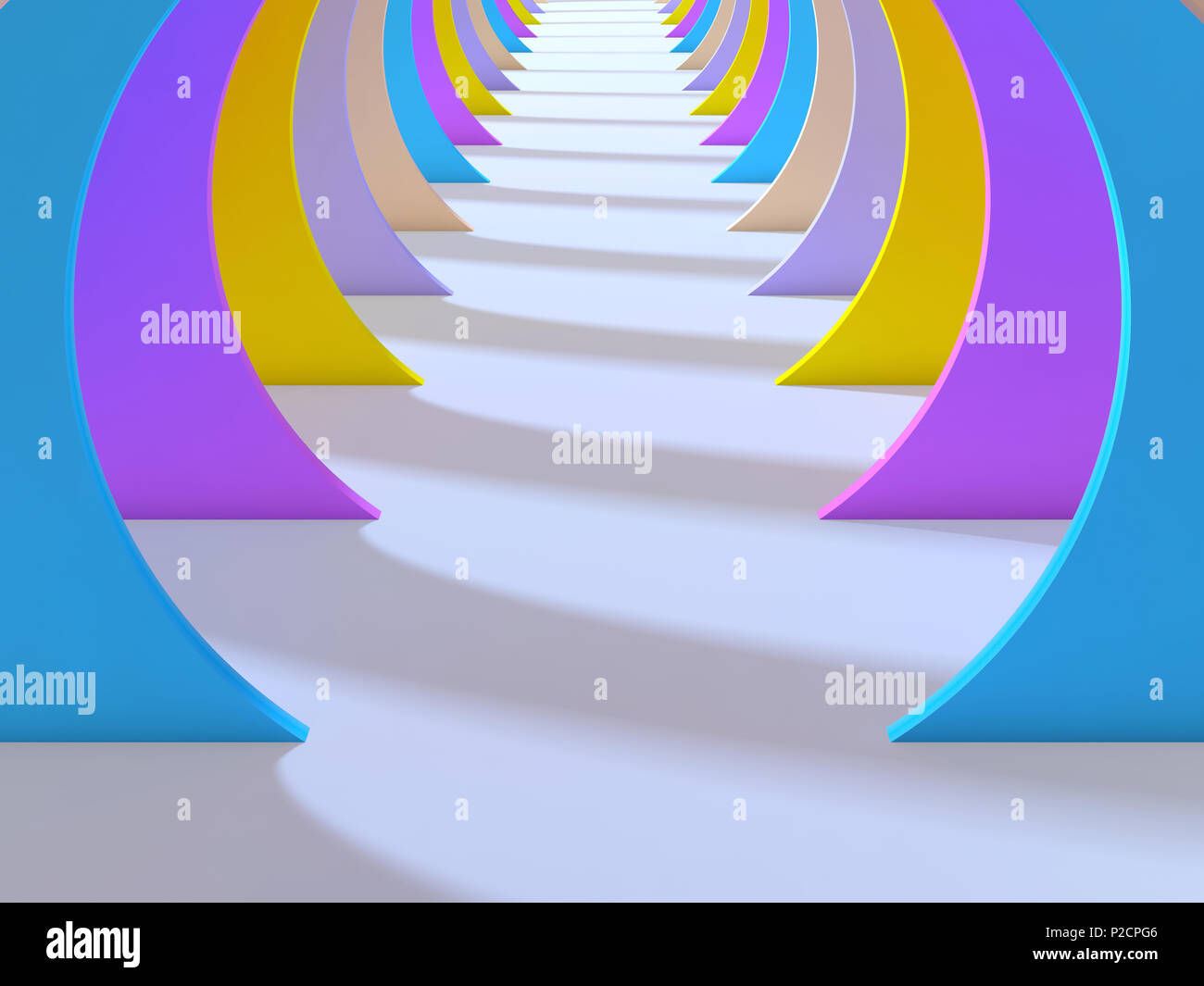 Abstract colorful tunnel interior with white floor. 3d illustration ...