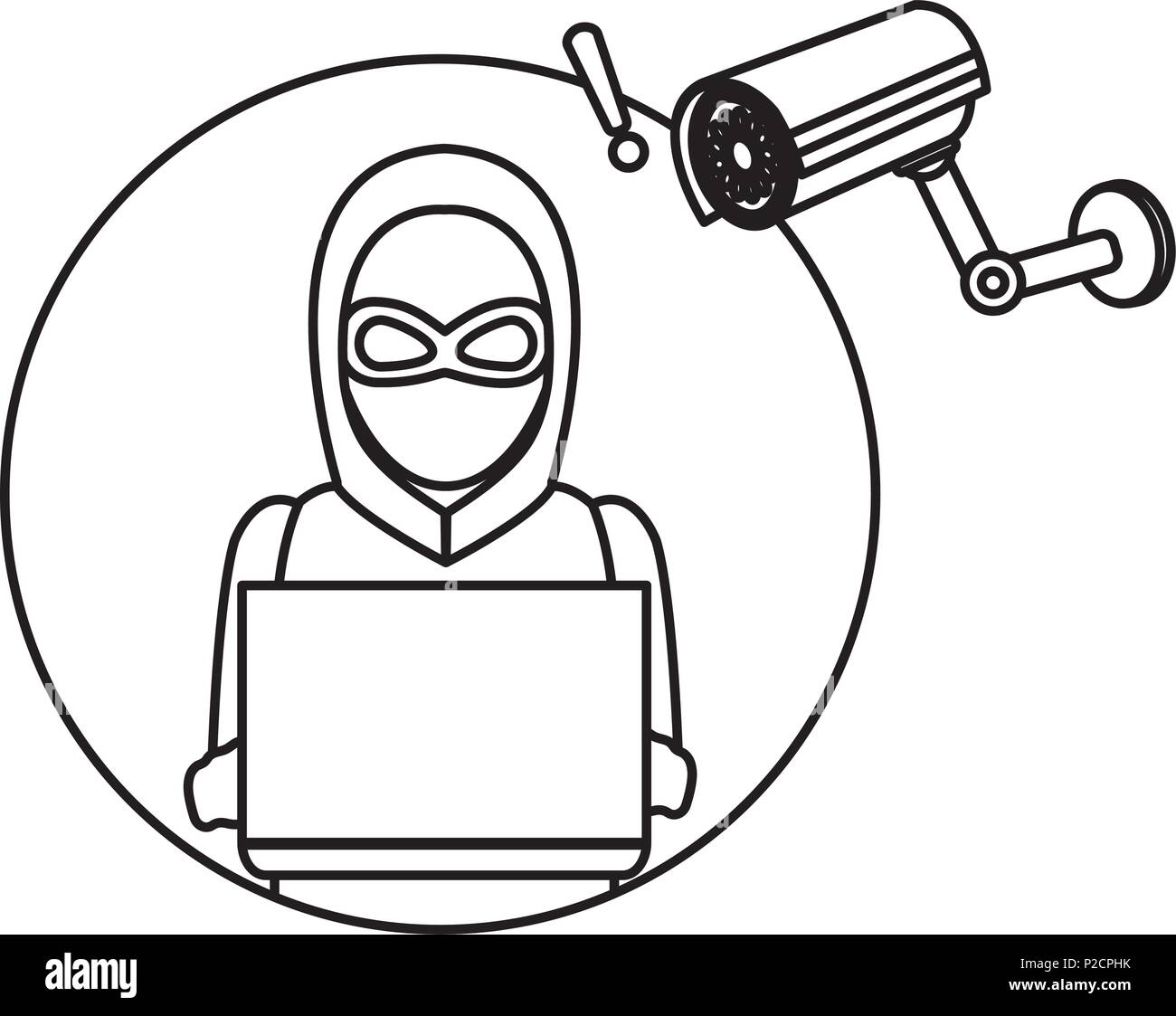 line hacker with laptop data and video camera Stock Vector Image & Art ...
