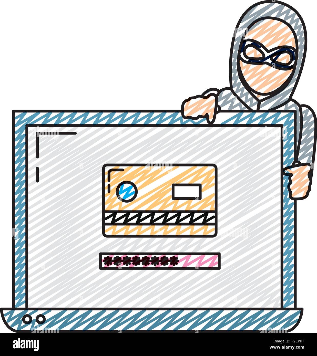 doodle laptop with credit card and hacker data Stock Vector Image & Art ...