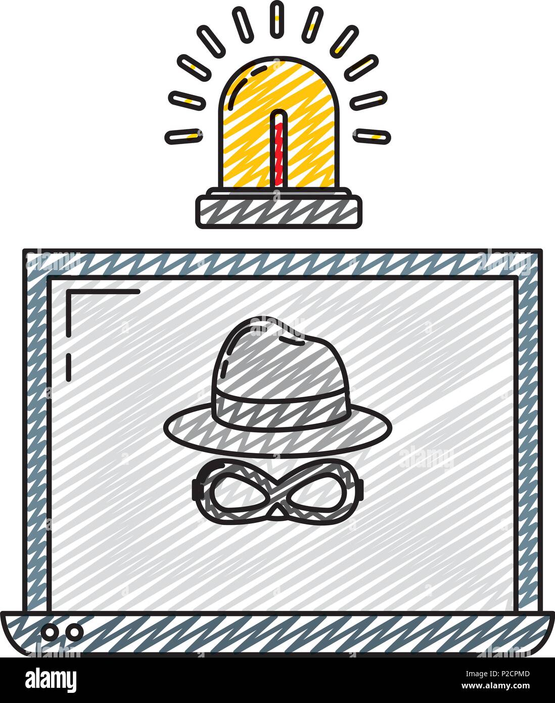 doodle laptop with hacker internet virus and siren Stock Vector Image ...