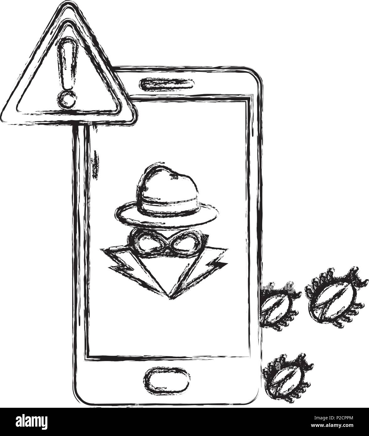 grunge smartphone with spider and hacker virus caution Stock Vector ...