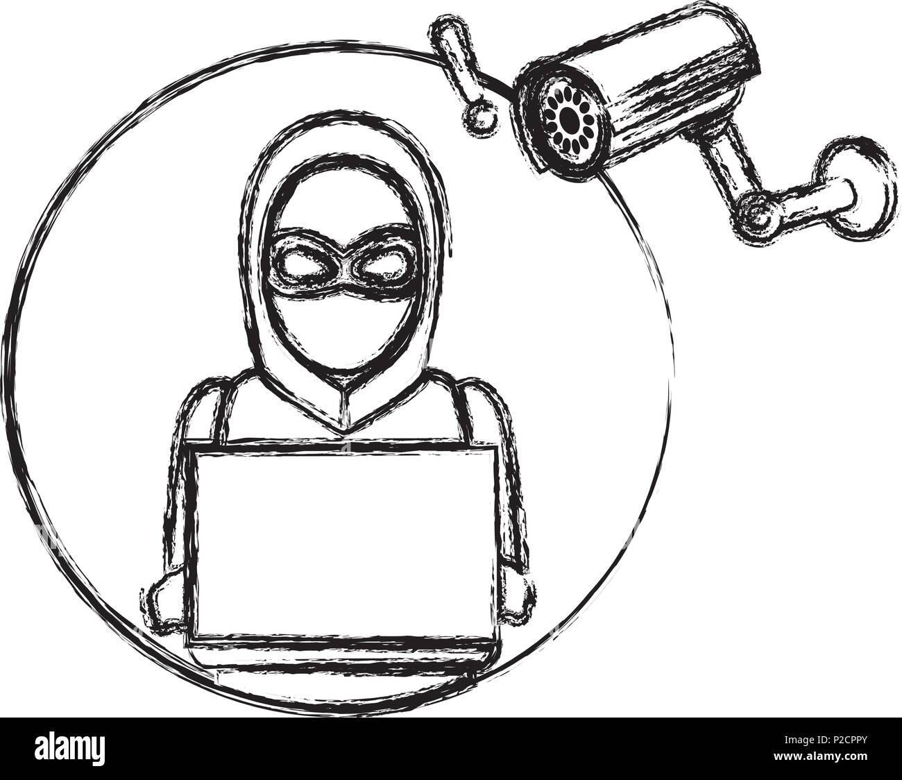 grunge hacker with laptop data and video camera Stock Vector Image ...