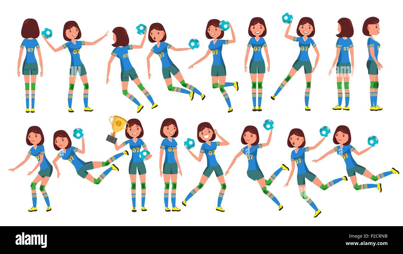 Handball Female Player Vector. In Action. Sport Event. Energy ...