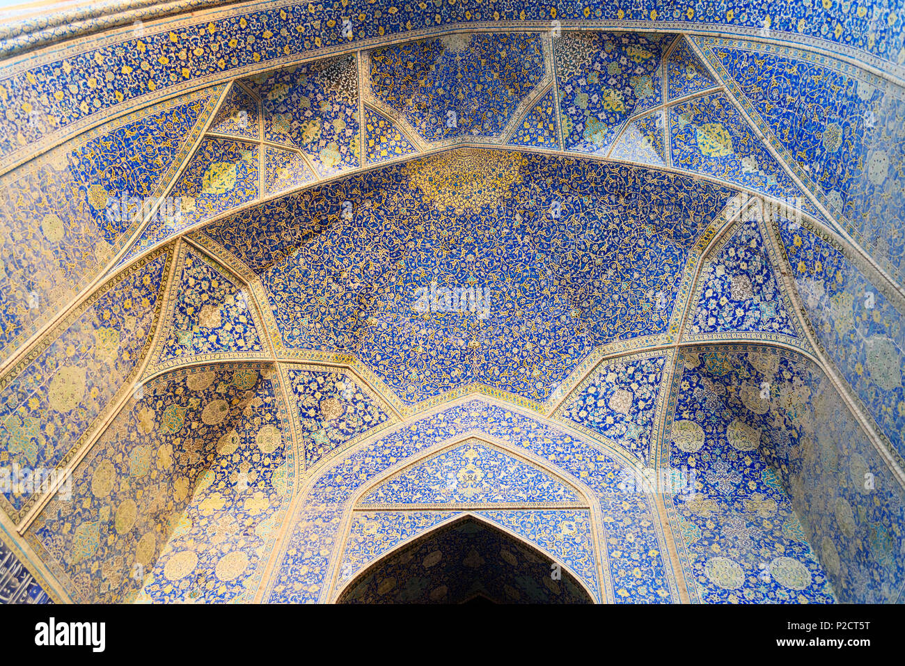 Decorated with colorful tiles in indoor yard of Shah Mosque or Imam ...