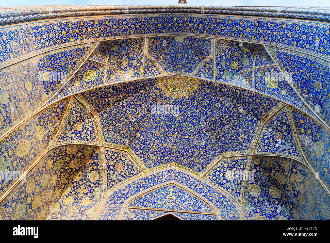 Decorated with colorful tiles in indoor yard of Shah Mosque or Imam ...