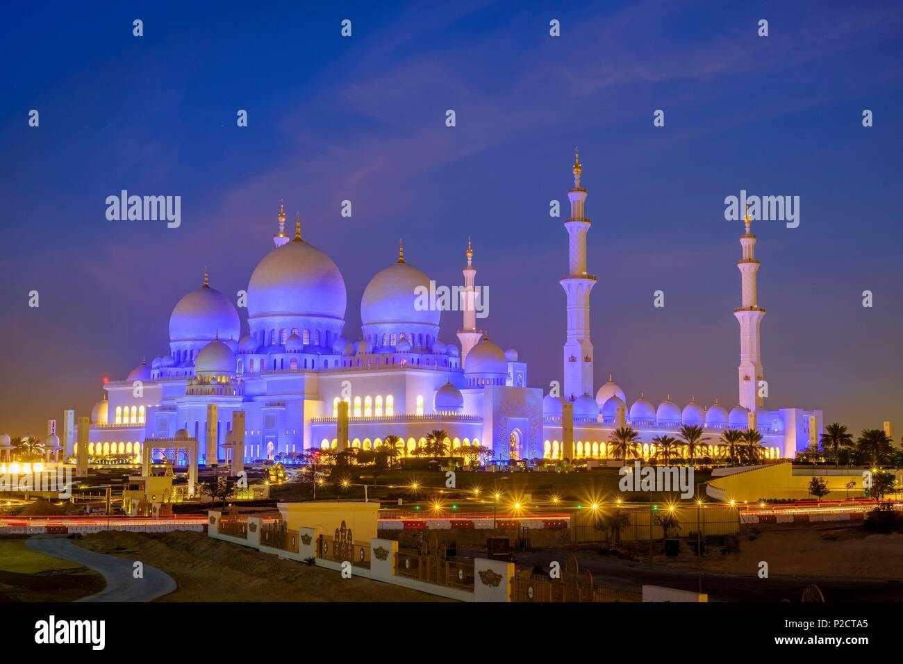 United Arab Emirates, Abu Dhabi, Sheikh Zayed Great Mosque, from the ...