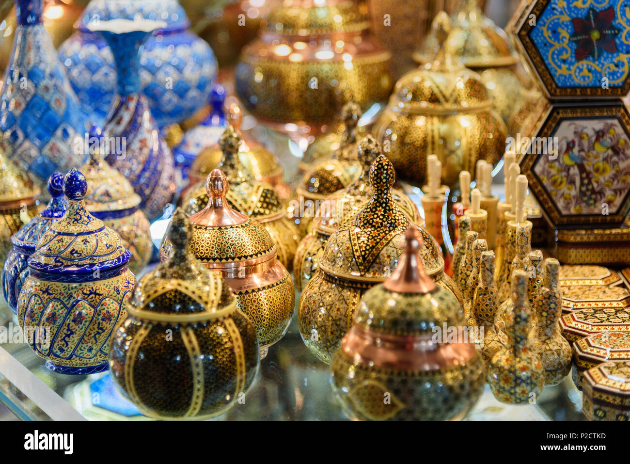 Traditional iranian souvenirs on Grand Bazaar in Isfahan. Iran Stock ...