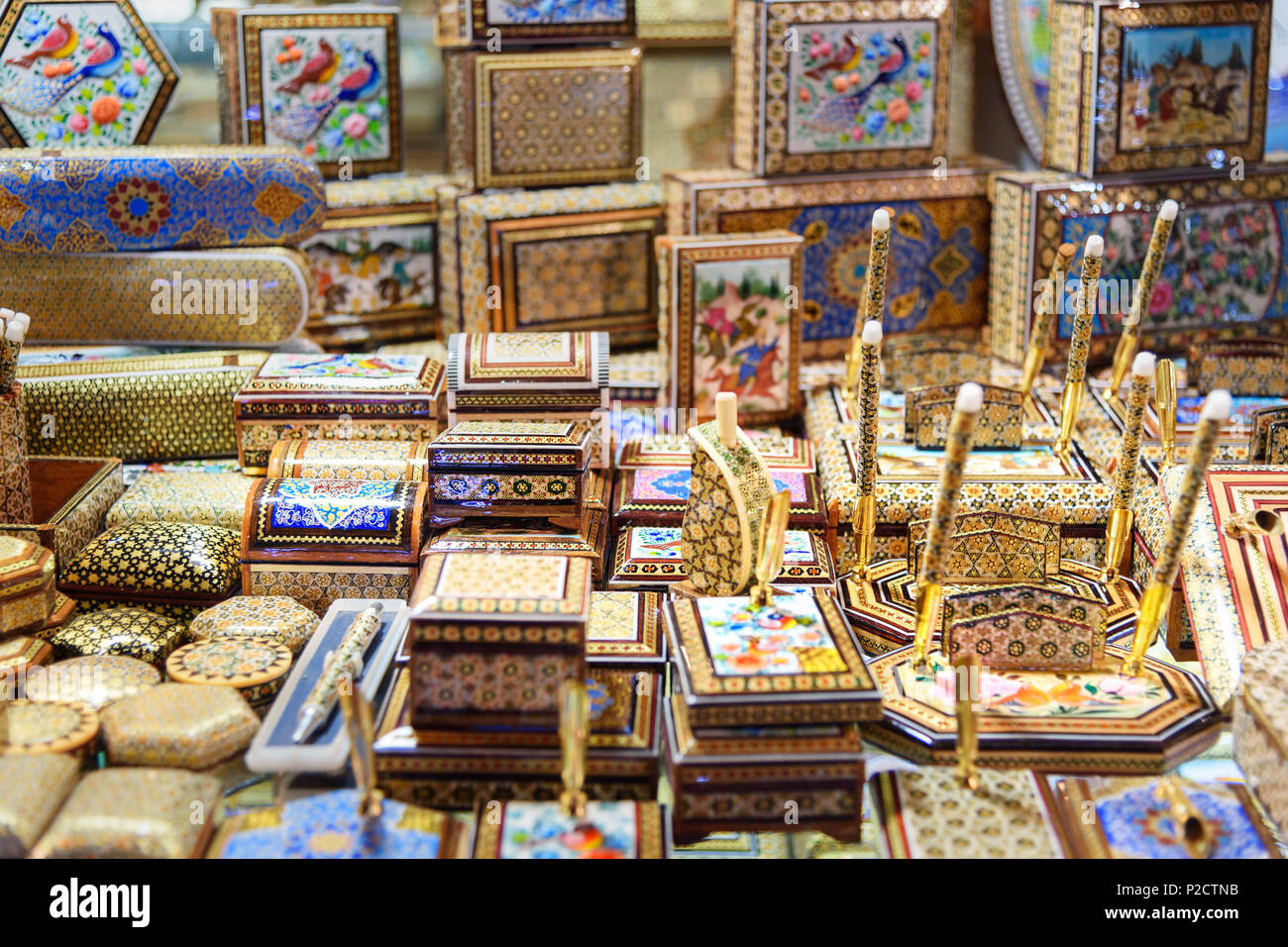 Traditional iranian souvenirs on Grand Bazaar in Isfahan. Iran Stock ...