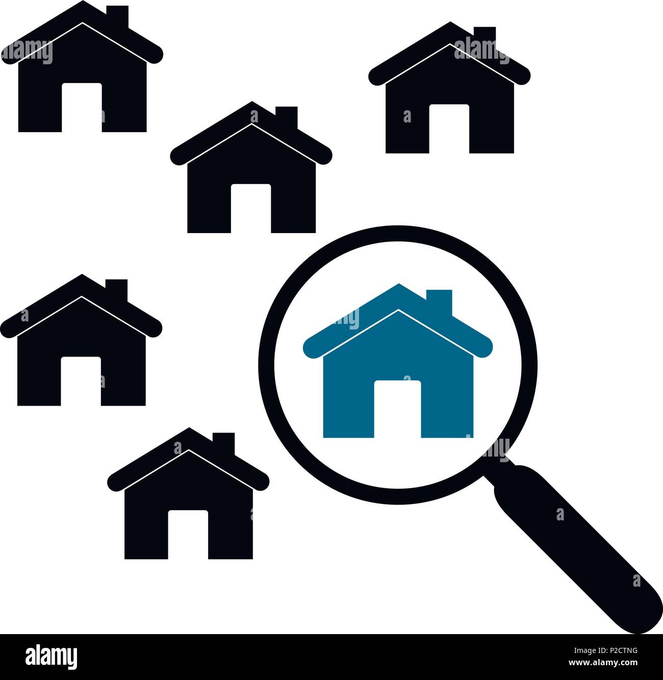 illustration of a magnifier and a silhouette of a house isolated Stock ...