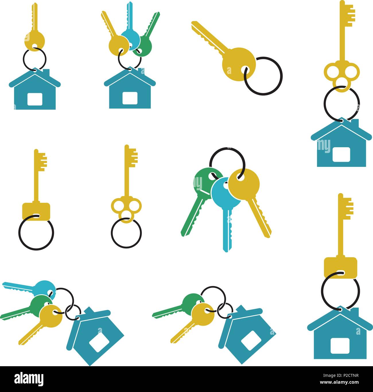 colored badges in the form of keys and keychain set isolated Stock ...