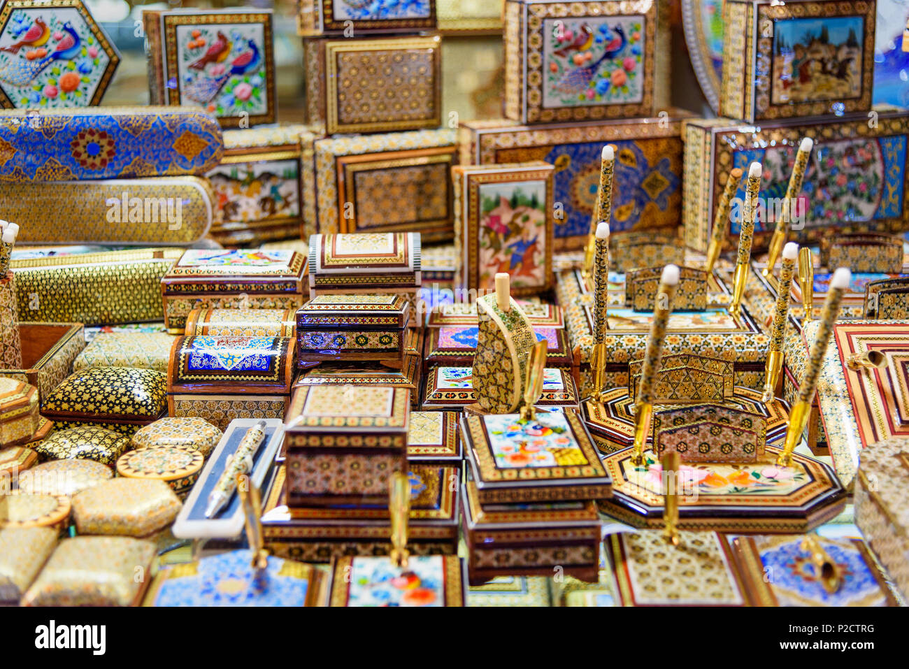 Traditional iranian souvenirs on Grand Bazaar in Isfahan. Iran Stock ...