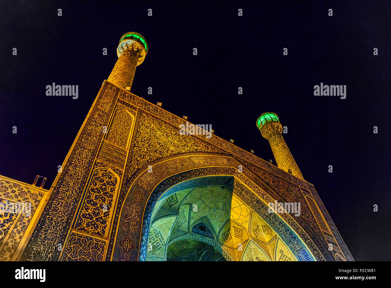Jameh mosque at night. It is the grand, congregational mosque of ...