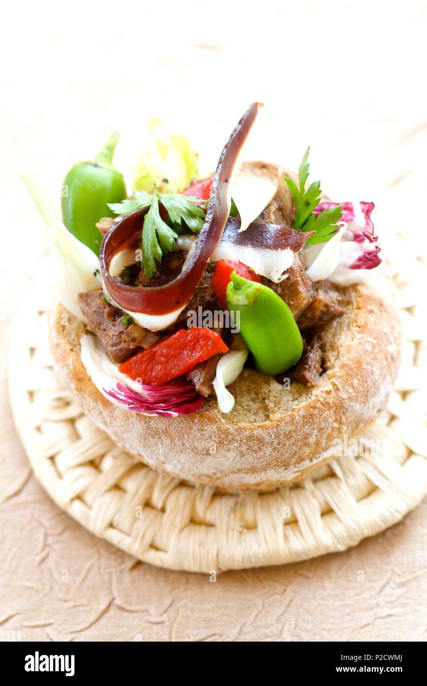 France, Landes, Pouillon, bread stuffed with the meat of chalosse and ...
