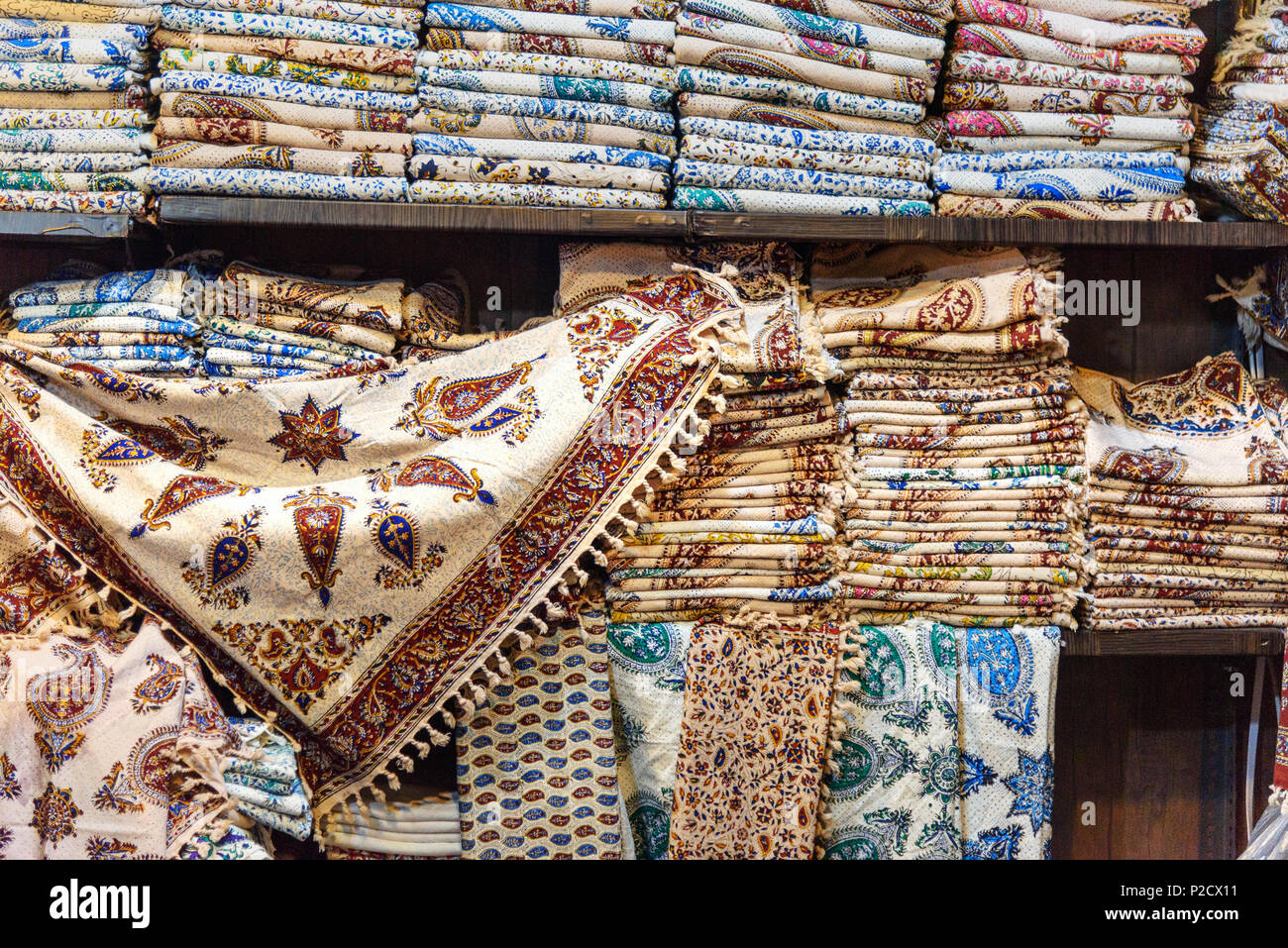 Traditional handmade textile in Grand Bazaar. Isfahan. Iran Stock Photo ...