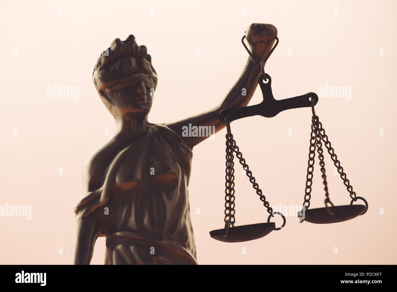 Statue of lady Justice or Justitia with scale on bright background ...