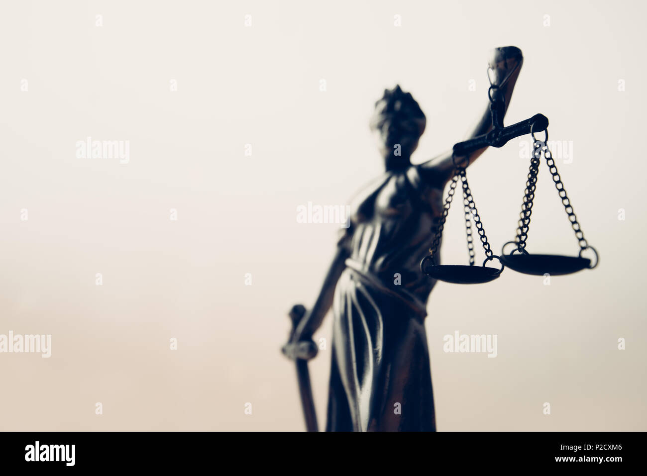Statue of lady Justice or Justitia with scale on bright background ...