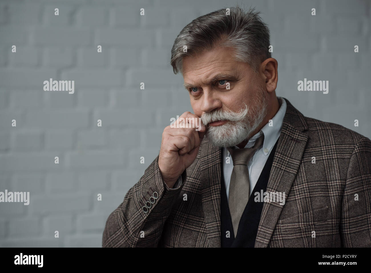 stylish senior man in tweed suit with mustaches Stock Photo - Alamy