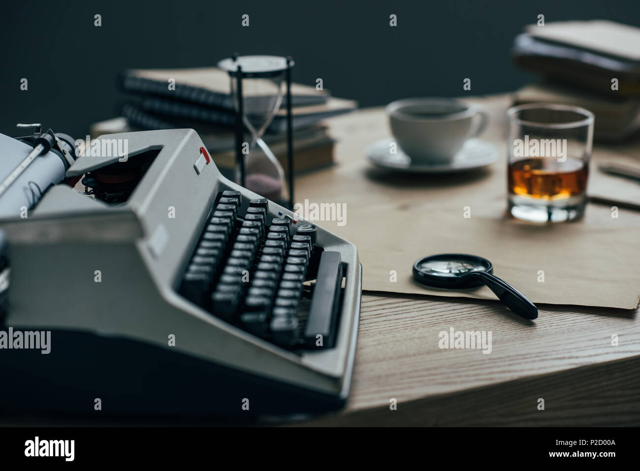 close-up shot of writer workplace with typewriter Stock Photo - Alamy