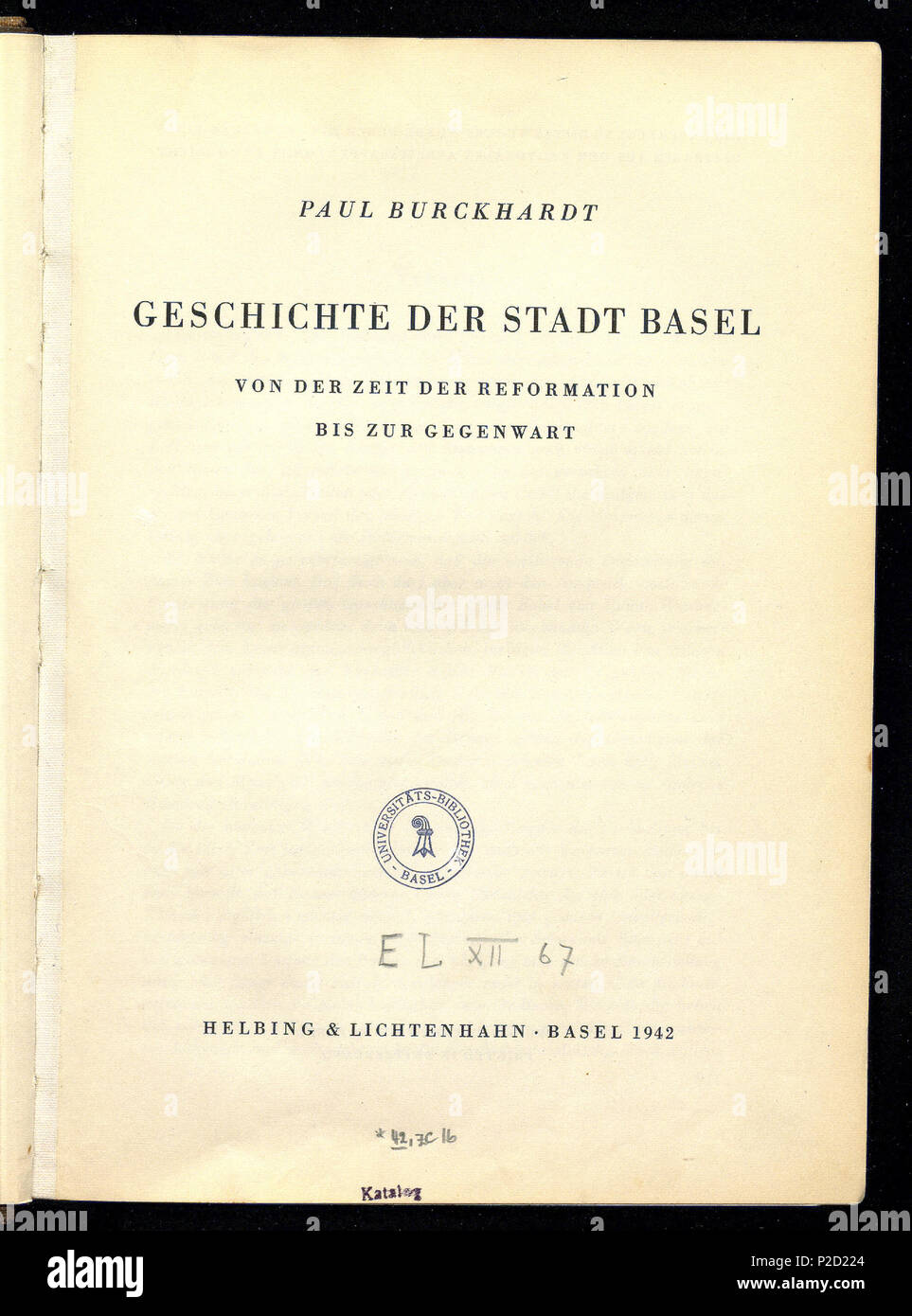 . Deutsch: Titelblatt von Paul Burckhardt: Geschichte der Stadt Basel ...
