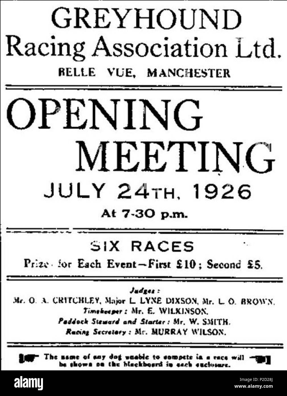 . English: Newspaper advertisement for the first greyhound meeting at ...