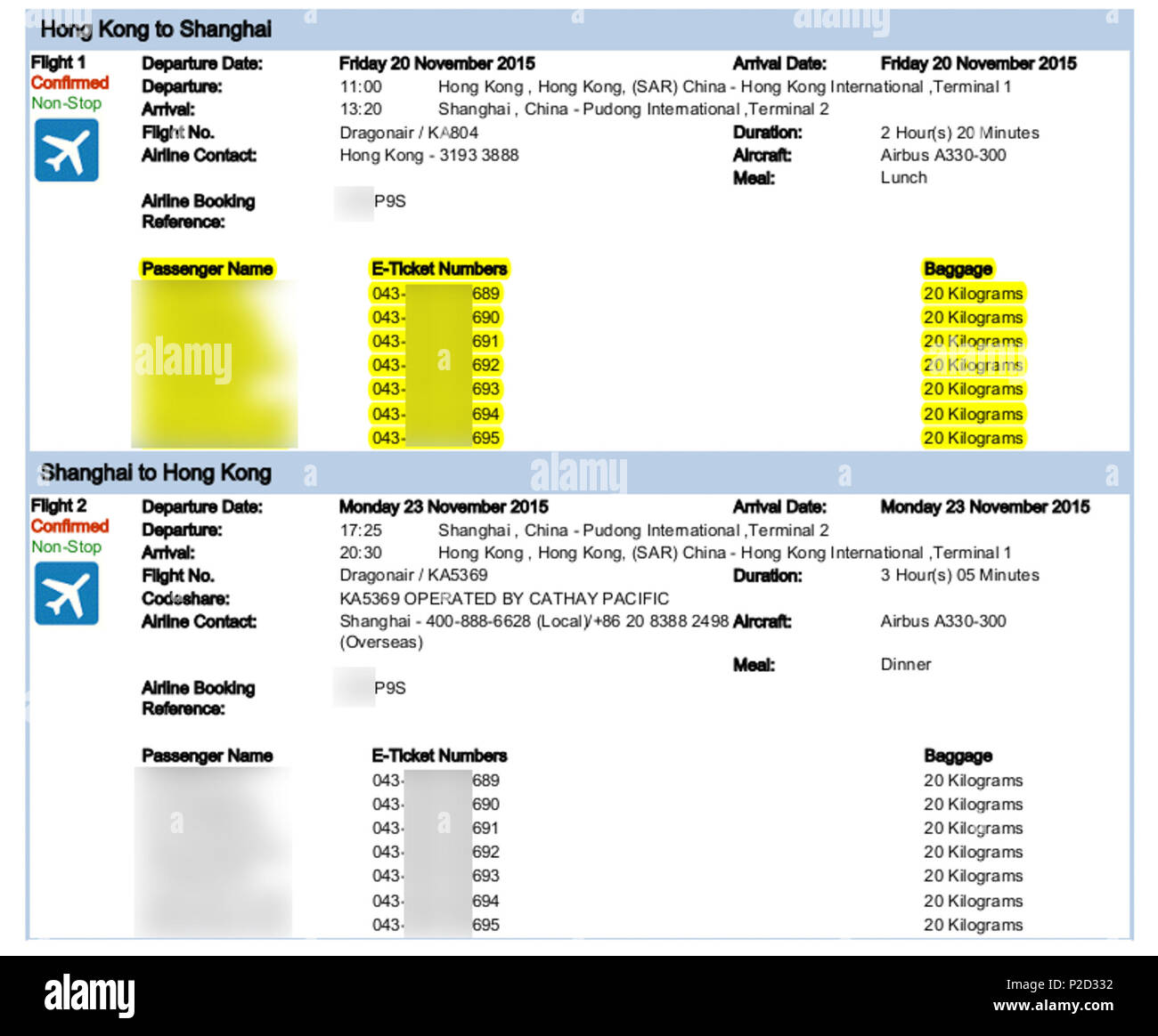 3 Air ticket with multiple passengers in single record Stock Photo - Alamy
