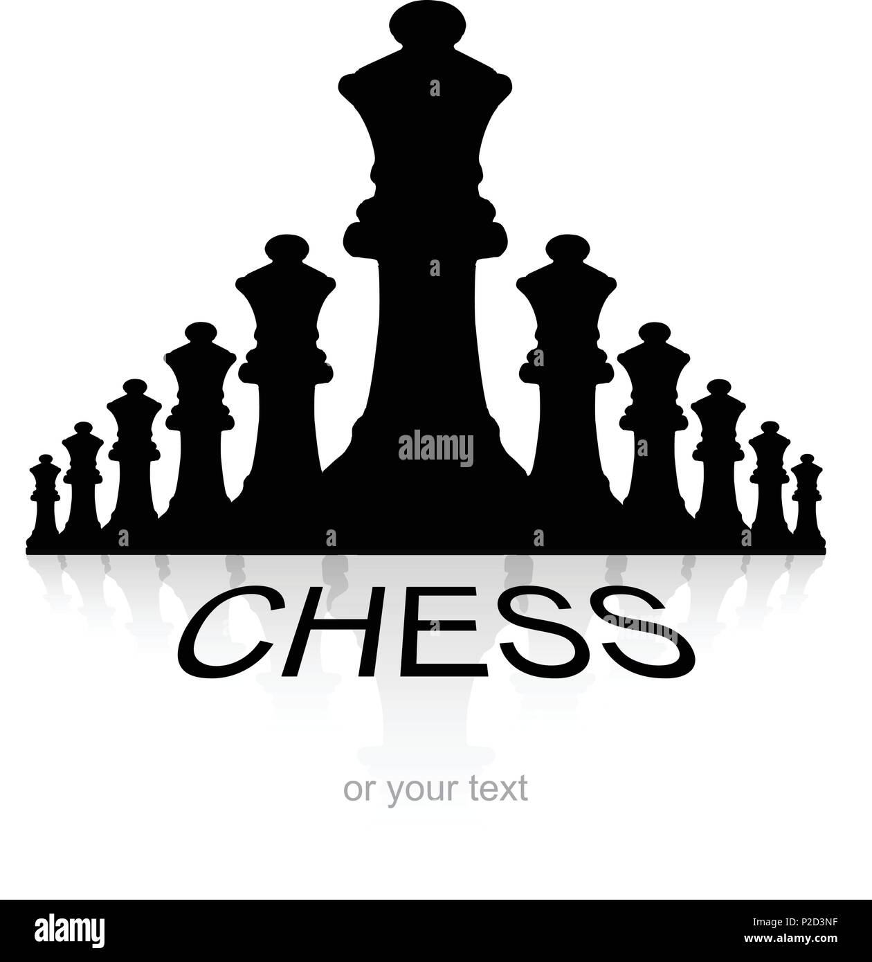 Some black chess queens in a row and sample text on white background ...