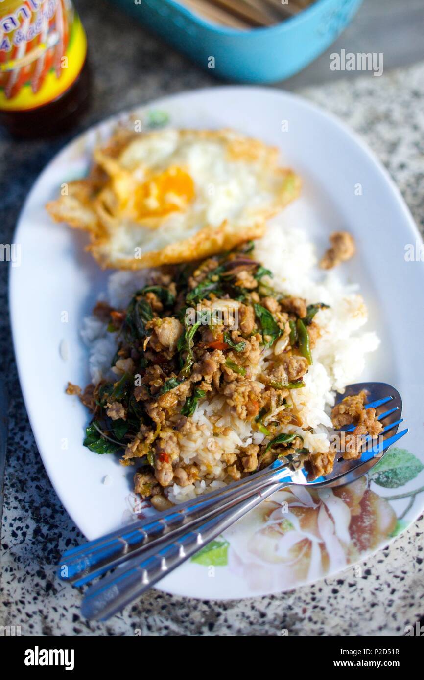 Thailand, Northern Thailand, chicken recipe with garlic basil and ...