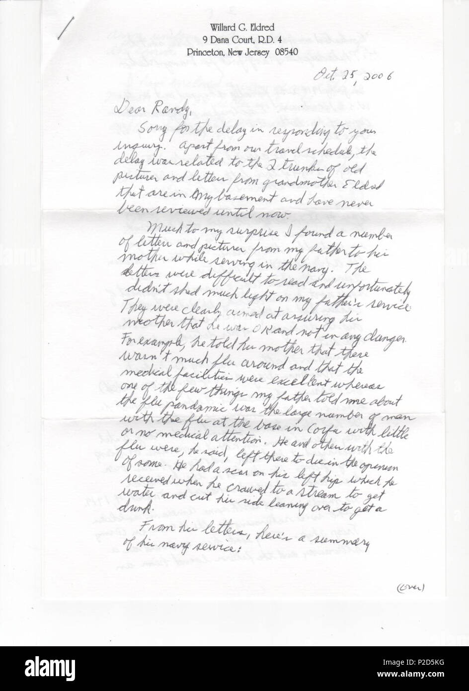 . English: First page of a letter from Willard 'Bill' Eldred to his ...