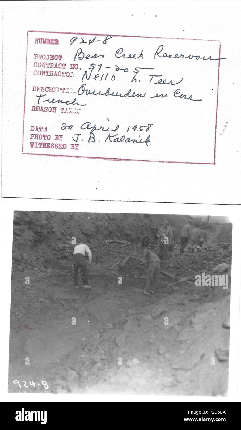 . English: Workers remove overburden from trench . 24 April 1958. Nello ...