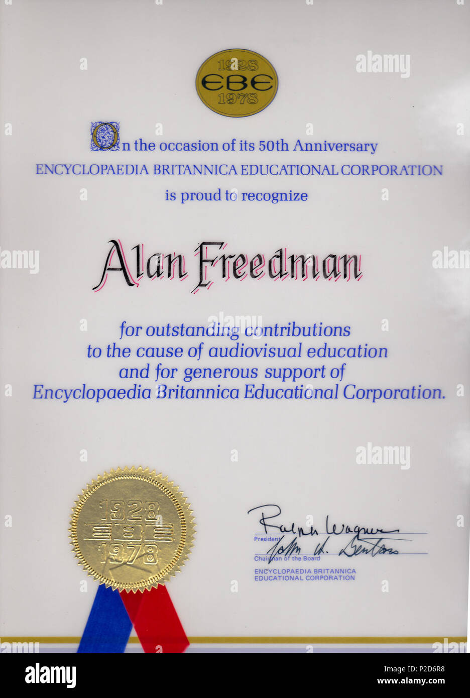 . English: Freedman, Alan E., Certificate recognizing outstanding ...