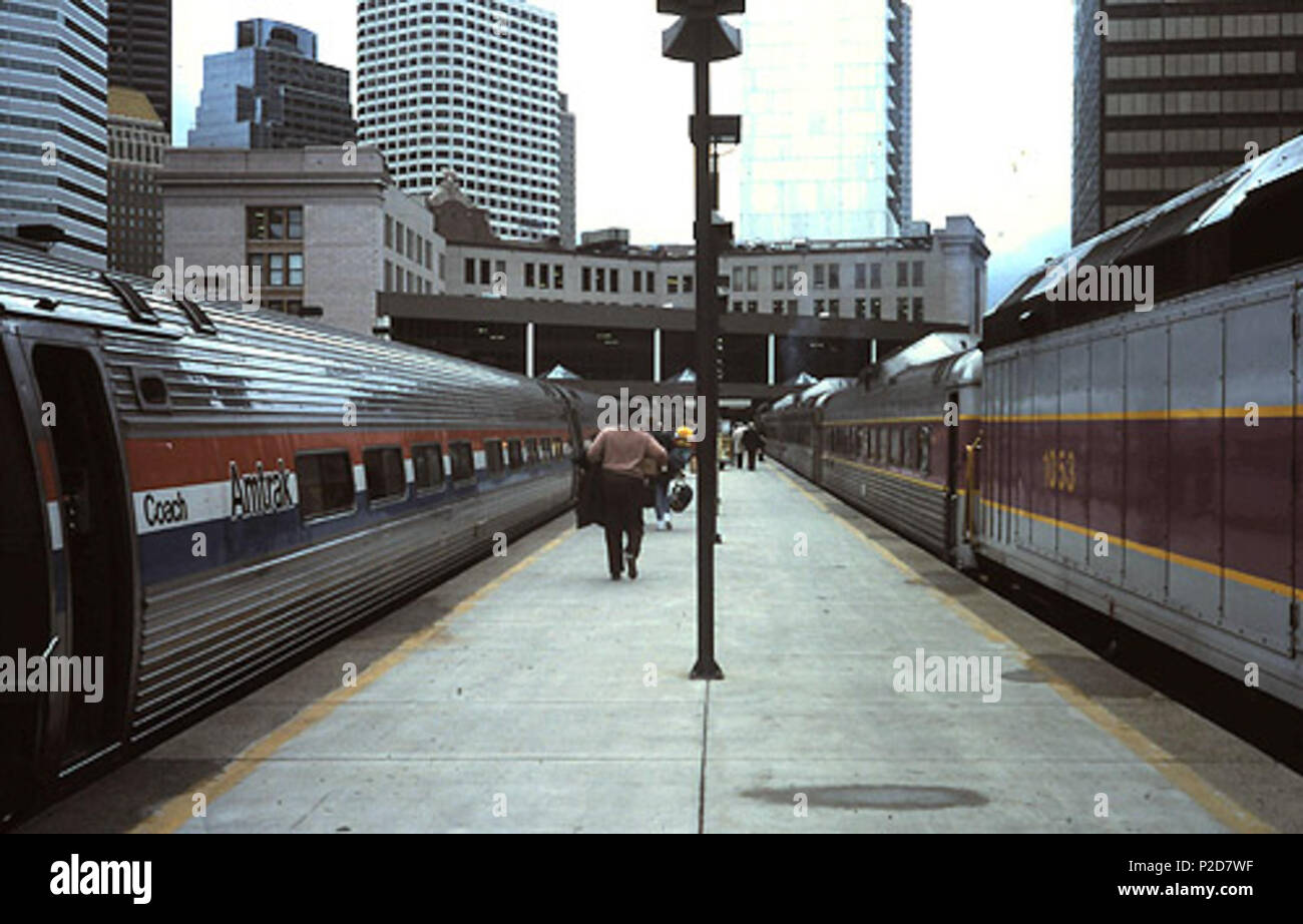 . English: Amtrak and MBTA trains at South Station in 1988 . 4 October ...