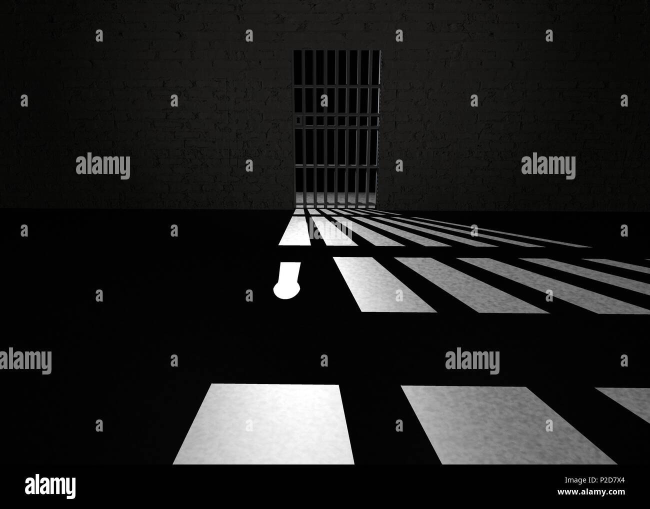 Prison cell, inside a prison cell. Shadows projected on the ground ...