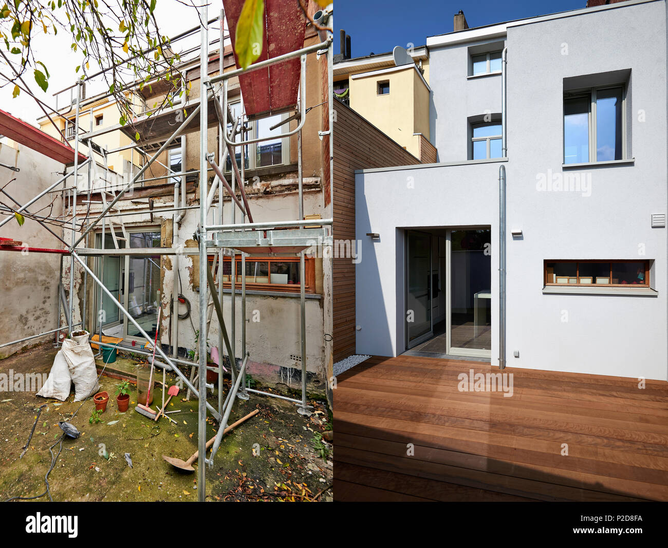 Construction of a new facade in courtyard from old house before and ...