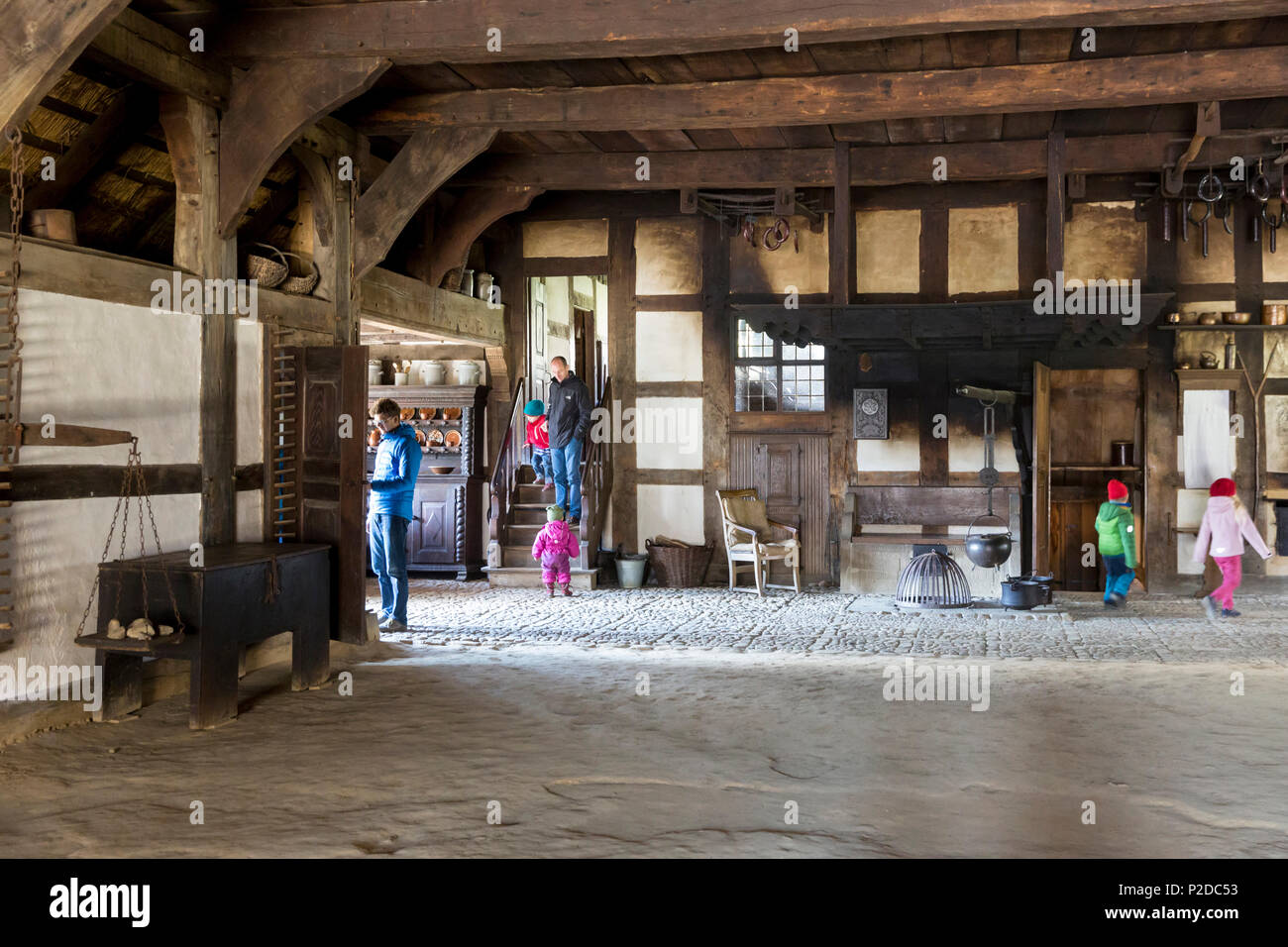 LWL-Open-Air Museum Detmold, visitors in the stable and farmhouse ...